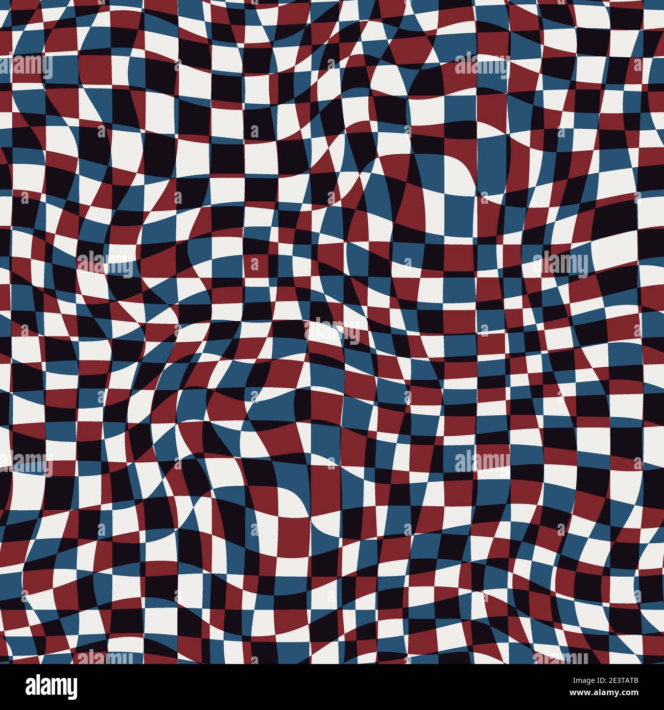 Seamless wavy check pattern red blue black white Stock Photo - Alamy