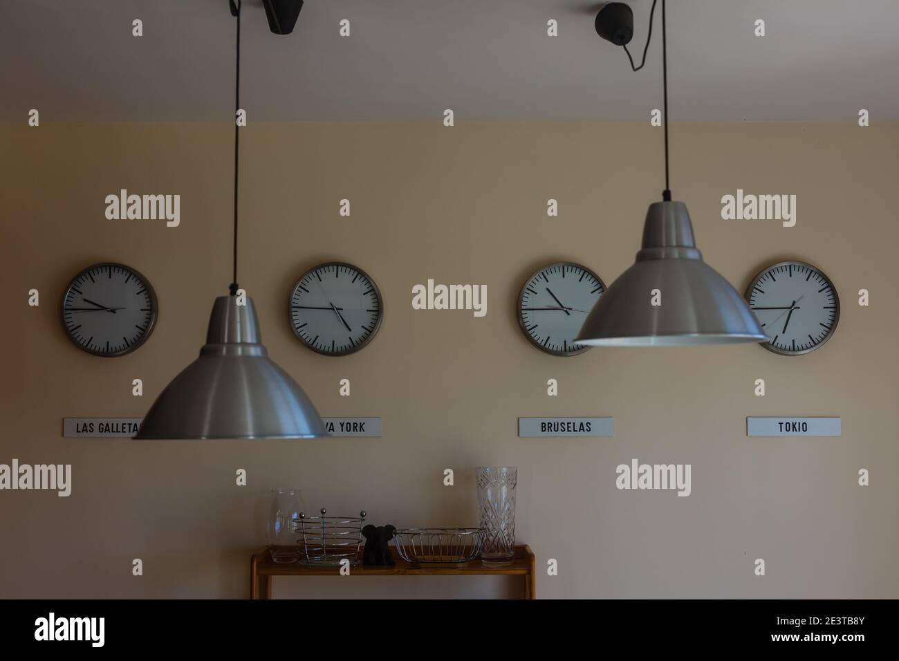 retro room with clocks decorated on the wall Stock Photo - Alamy