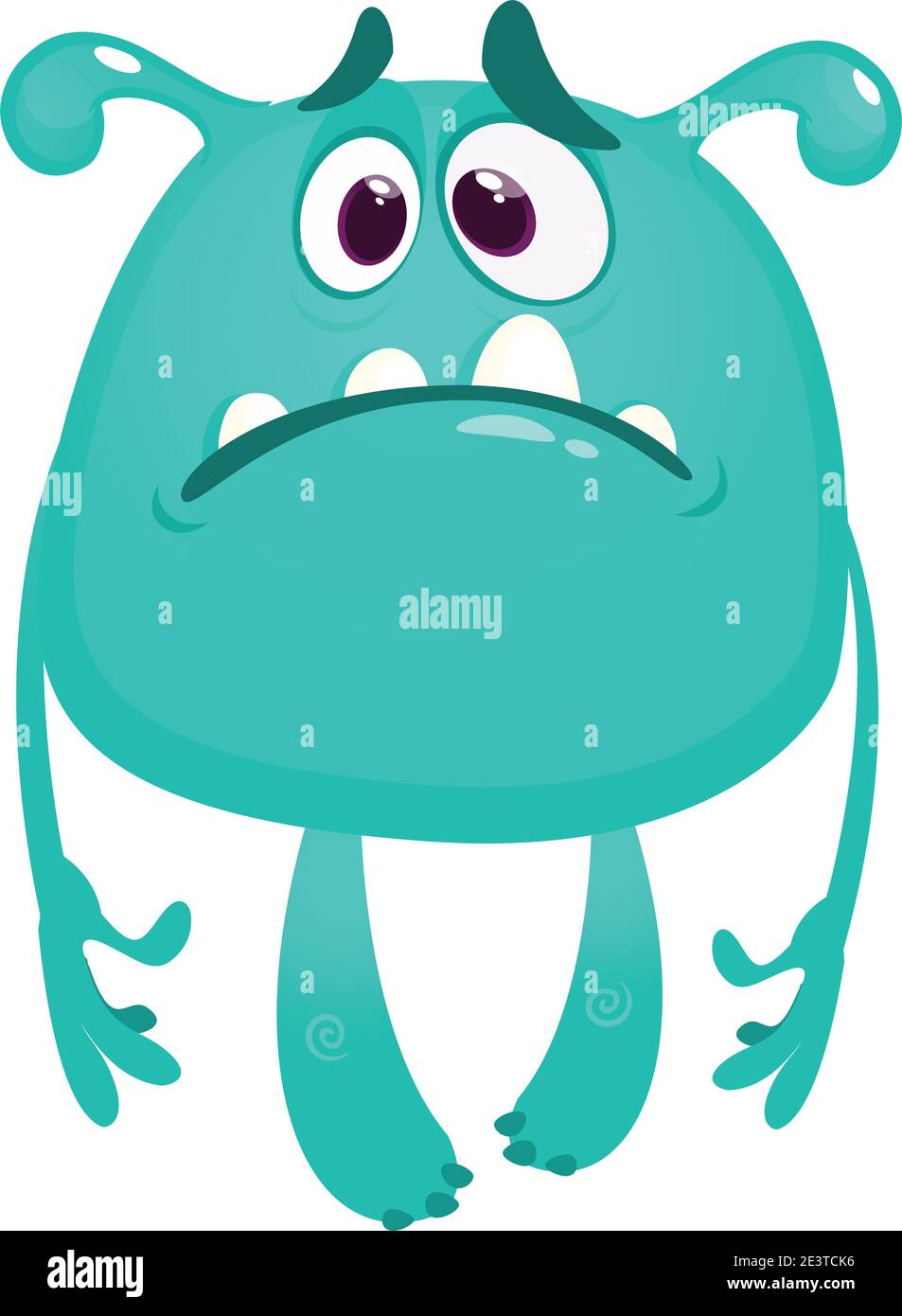 Funny cartoon monster with upset face expression. Vector illustration ...