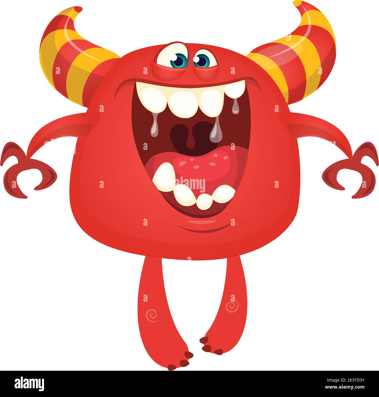 Cute cartoon monster smiling. Vector illustration of funny excited red ...