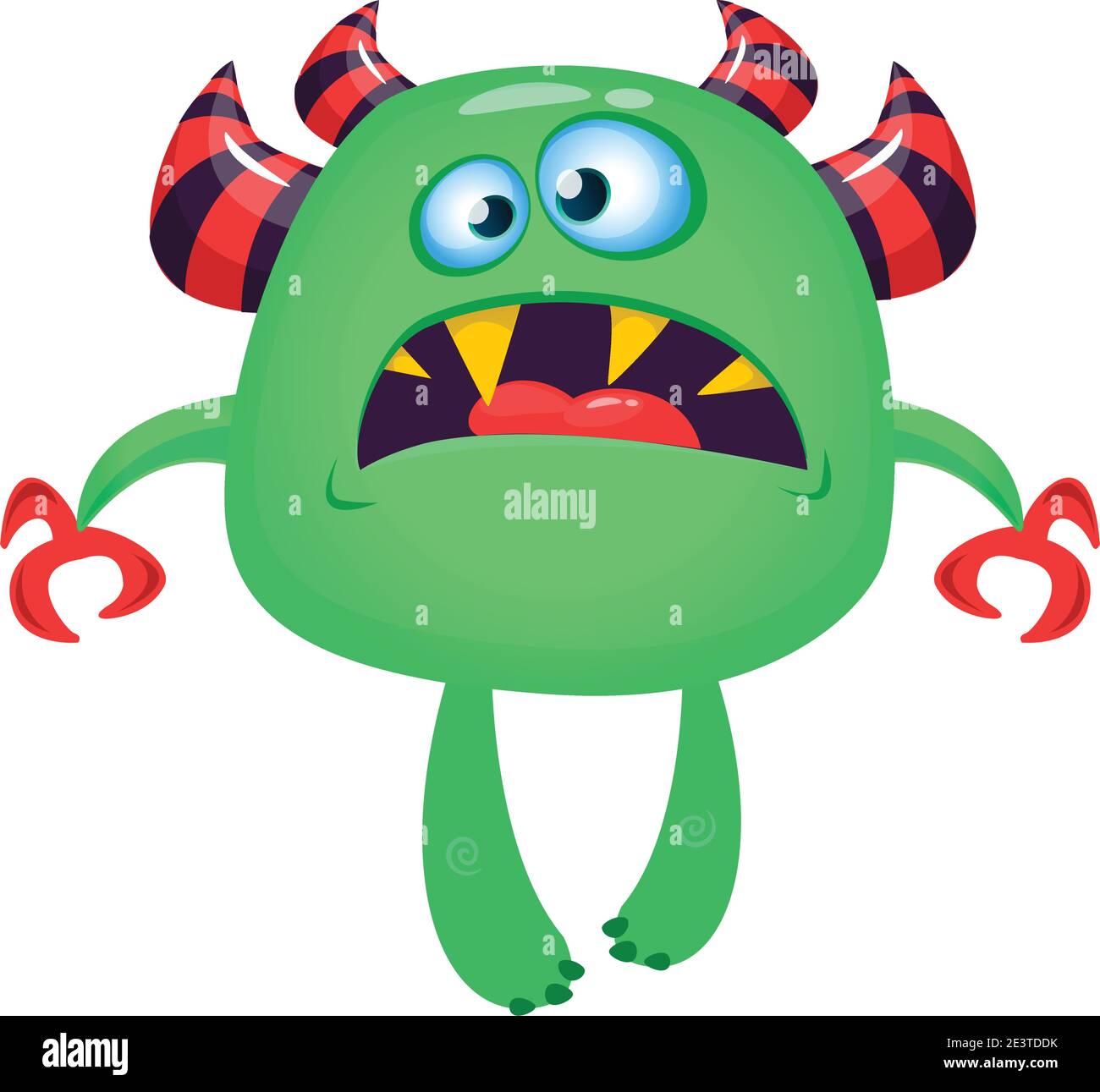Angry cartoon monster. Vector illustration of funny horned monster ...