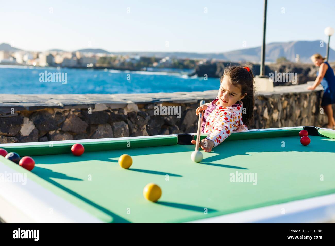 pool table near the sea, family plays billiards Stock Photo - Alamy