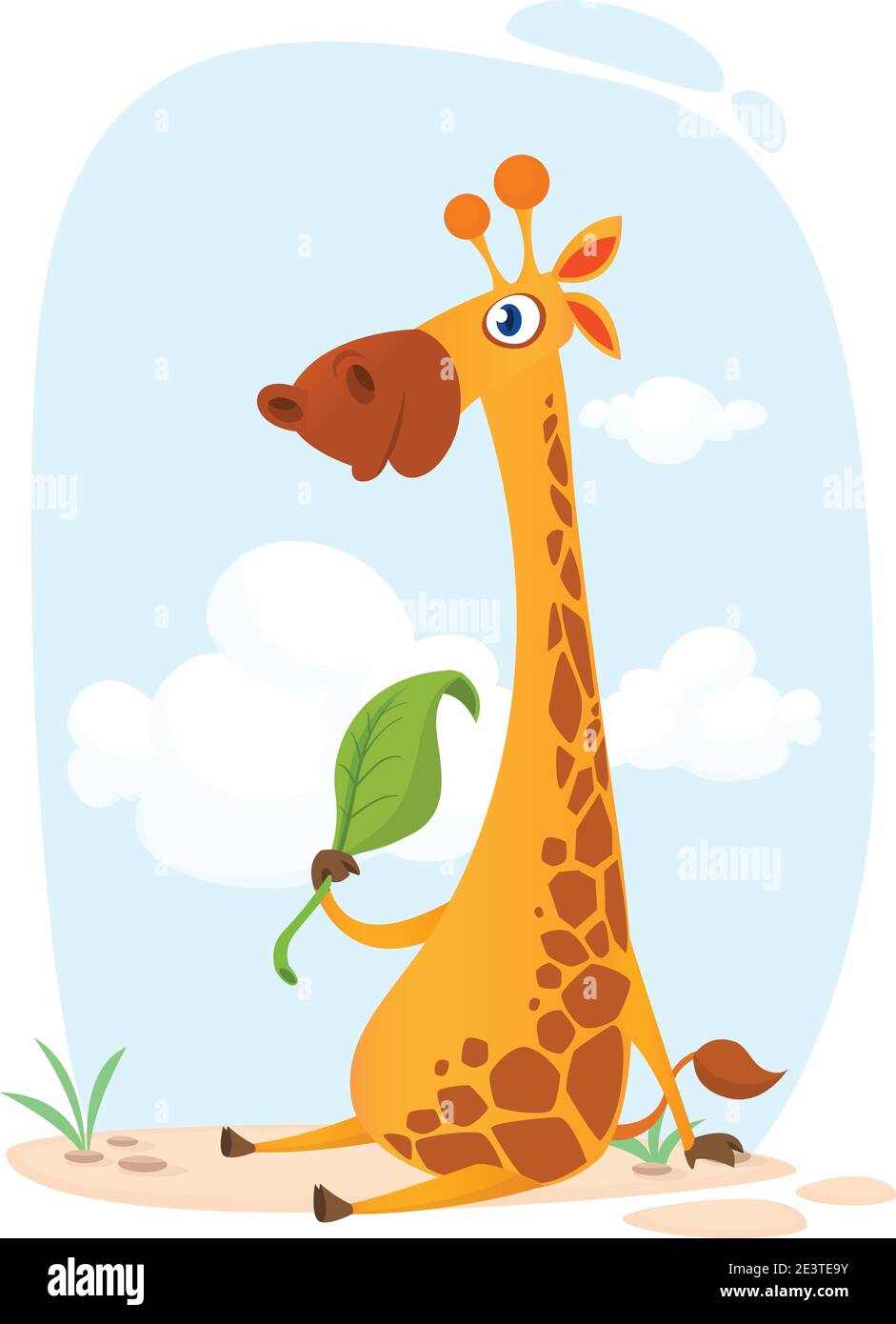 Cartoon giraffe character. Vector illustration funny giraffe eating a ...