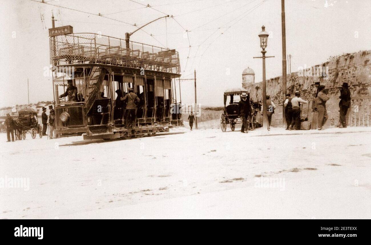Malta Tramway Car 13 towards Paula Stock Photo - Alamy
