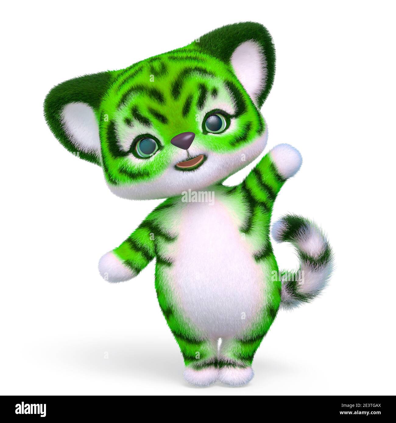 cute tiger cartoon saying hi in white background, 3d illustration Stock ...