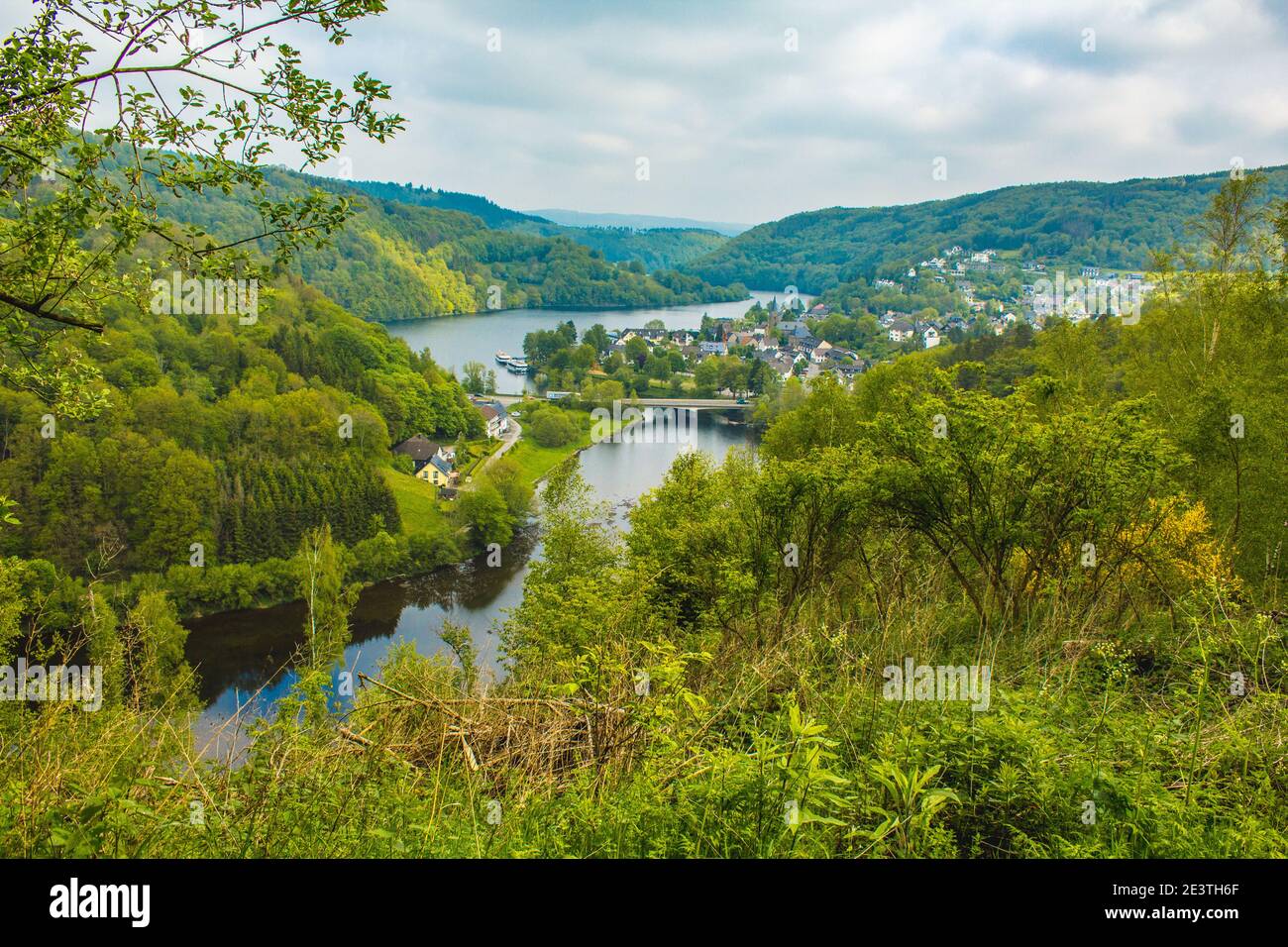 Rursee at Eifel National Park, Germany. Scenic view of lake Rursee and ...