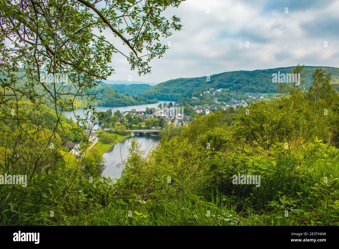 Rursee at Eifel National Park, Germany. Scenic view of lake Rursee and ...