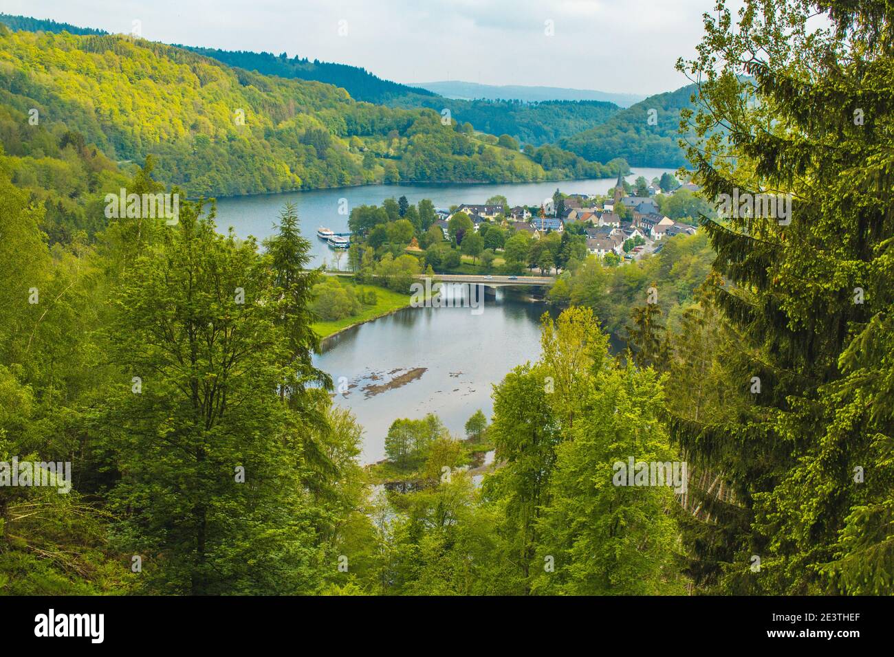 Rursee at Eifel National Park, Germany. Scenic view of lake Rursee and ...