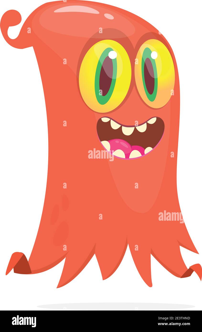 Cute cartoon flying monster with big eyes. Vector illustration of funny ghost character Stock ...