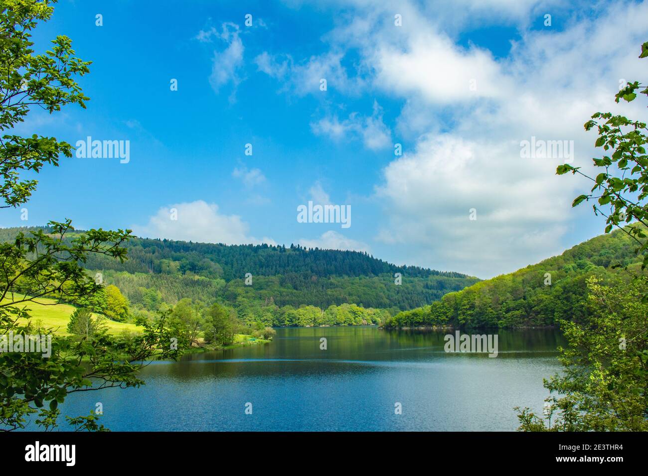 Rursee at Eifel National Park, Germany. Scenic view of lake Rursee and ...