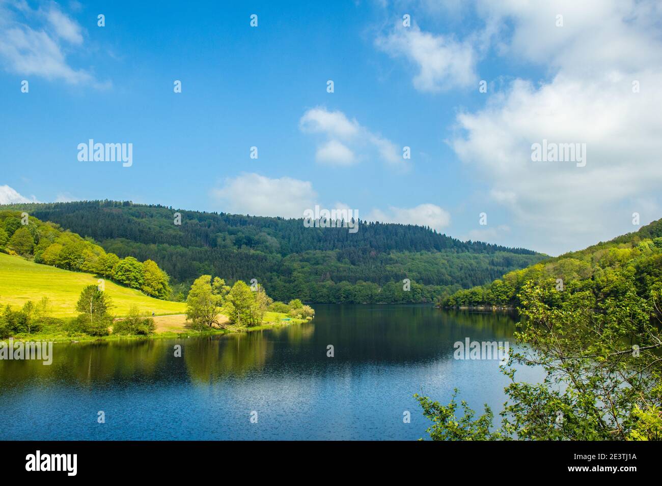 Rursee at Eifel National Park, Germany. Scenic view of lake Rursee and ...