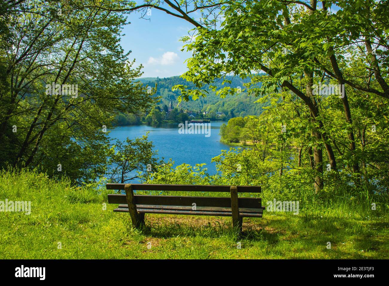 Rursee at Eifel National Park, Germany. Scenic view of lake Rursee and ...
