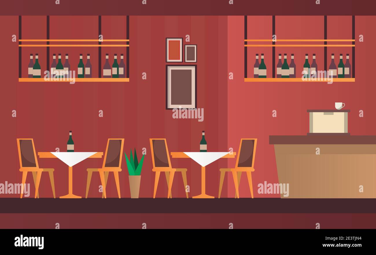 elegant tables and chairs with bar restaurant forniture scene vector ...