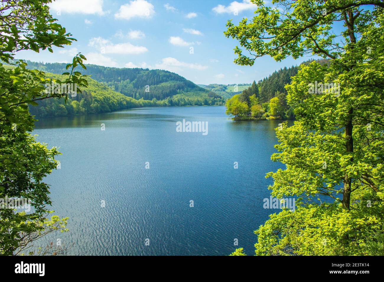 Rursee at Eifel National Park, Germany. Scenic view of lake Rursee and ...
