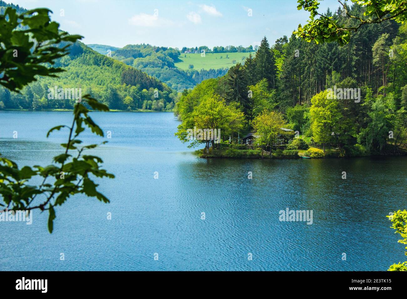 Rursee at Eifel National Park, Germany. Scenic view of lake Rursee and ...