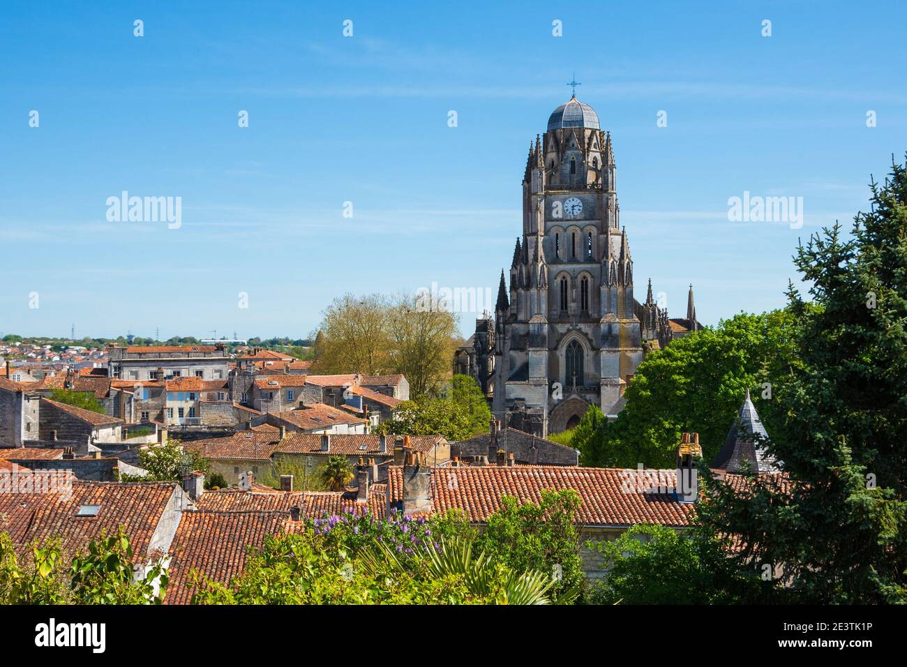 Saintes, Charente-Maritime, France. View of old city tiled roofs with ...