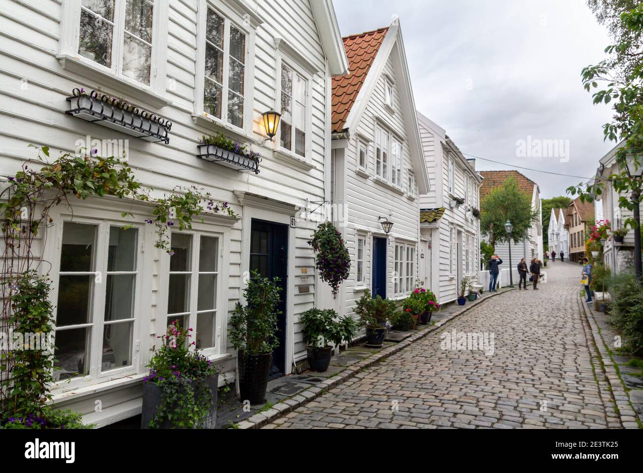 Gamle Stavanger, an historic area of the old city with restored white ...