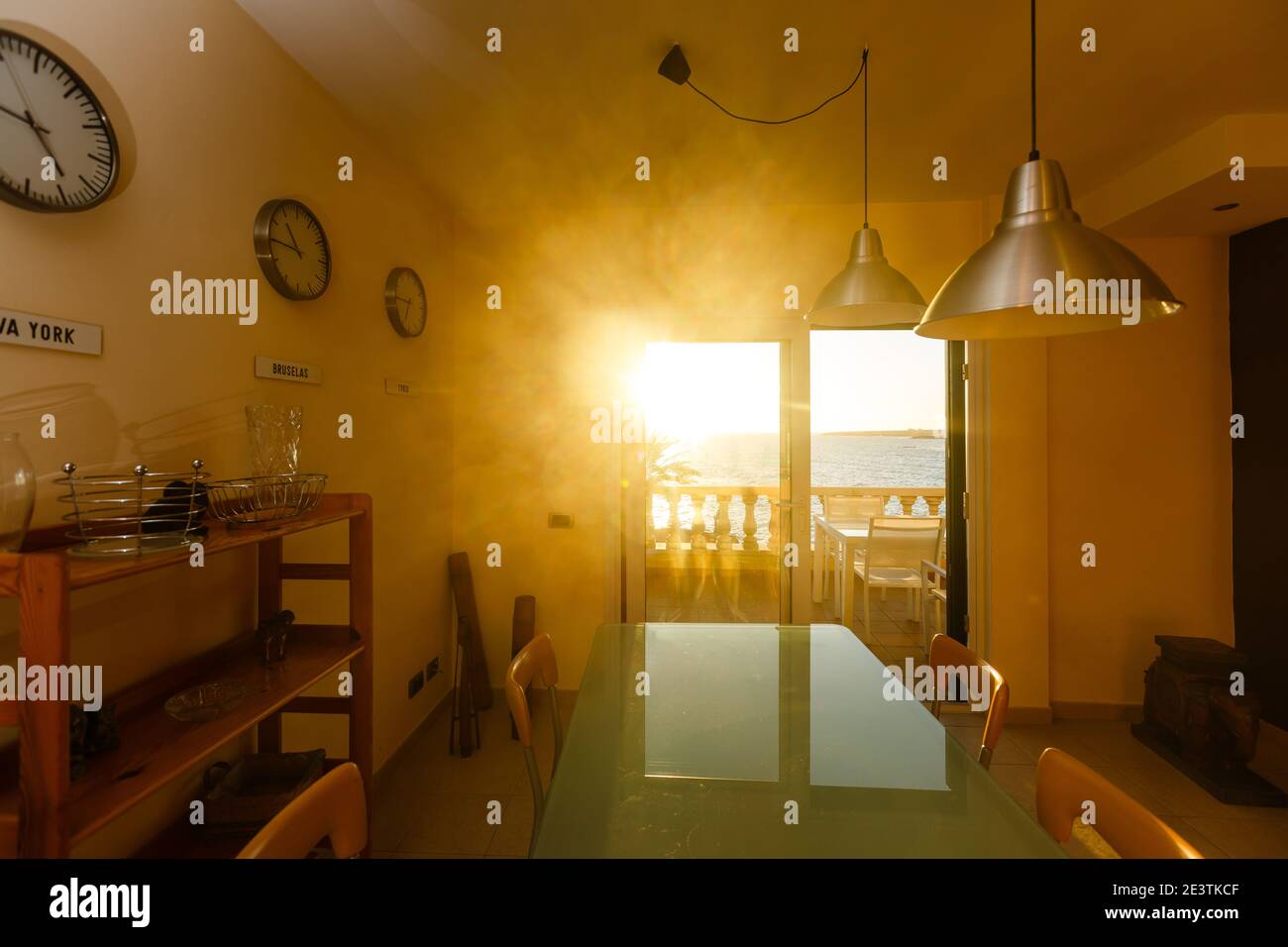 window is open in house, evening light fills room of apartment, bright ...