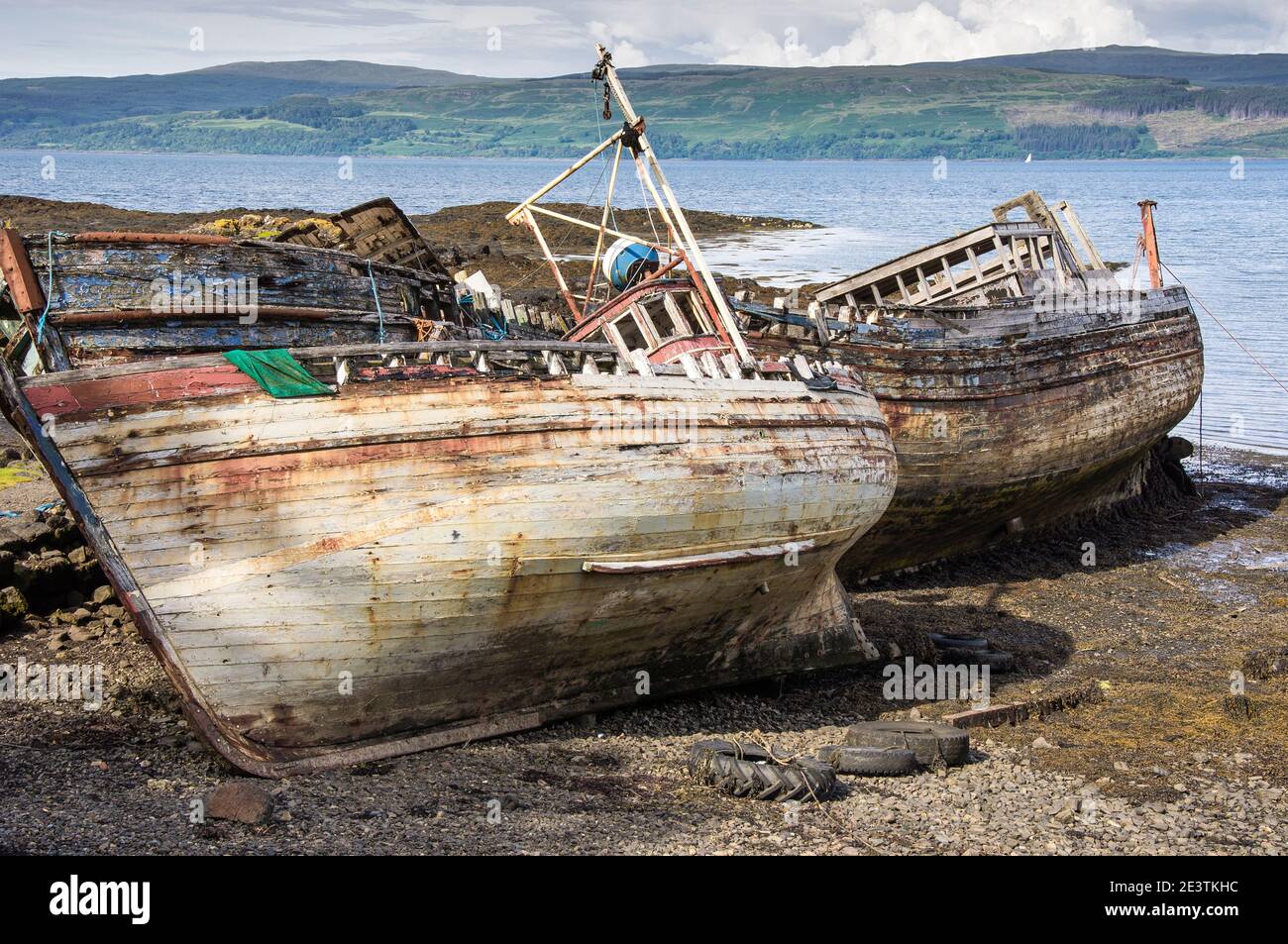 Two old stranded ships in a scottish landscape Stock Photo - Alamy