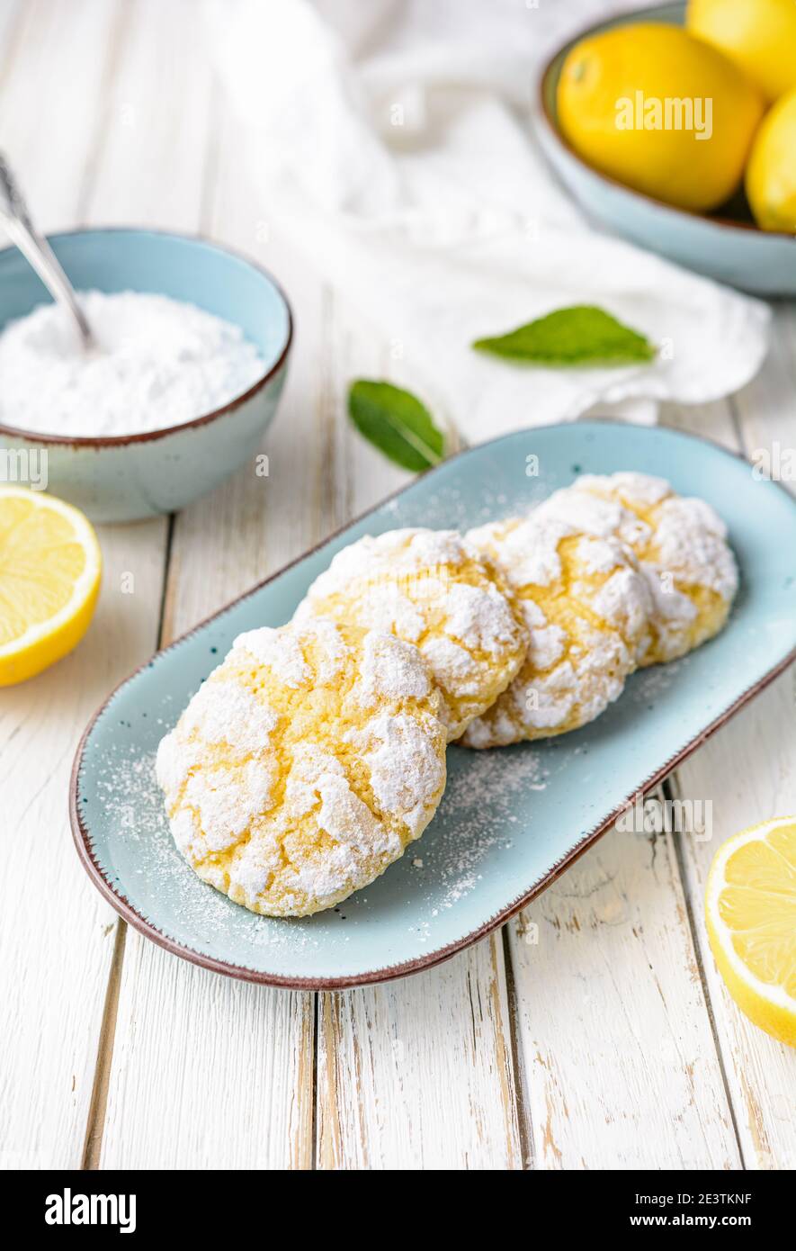 Delicious citrusy snack, crunchy lemon crinkle cookies coated with ...