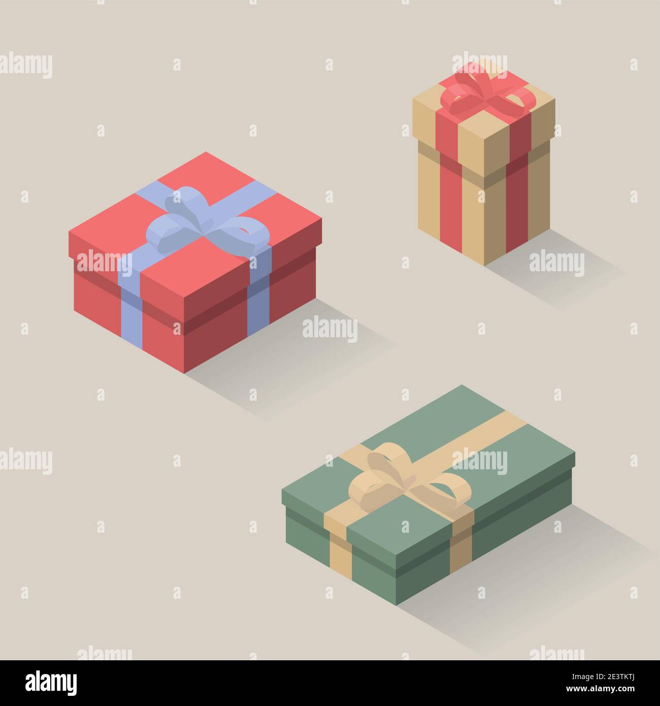 Vector isometric illustrations of gifts. Set of present boxes. Red ...