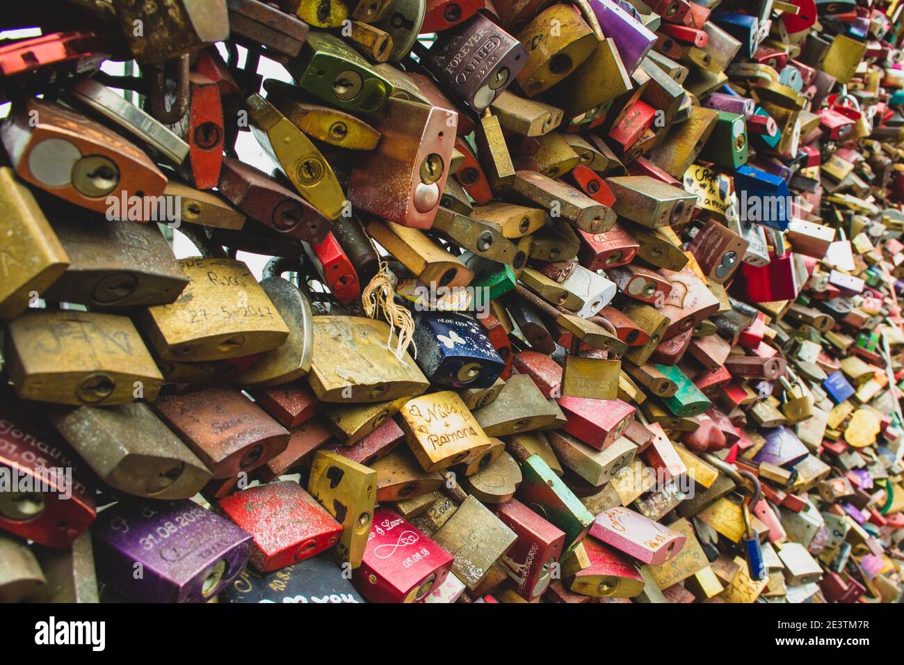 COLOGNE, GERMANY - May 20 2019 : Famous love padlocks hanging at ...
