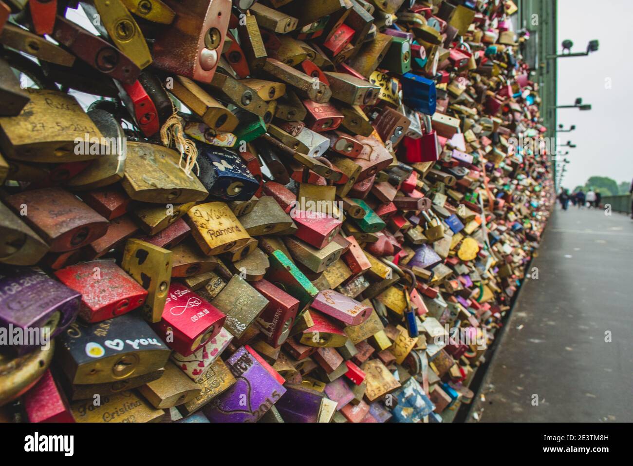 COLOGNE, GERMANY - May 20 2019 : Famous love padlocks hanging at ...