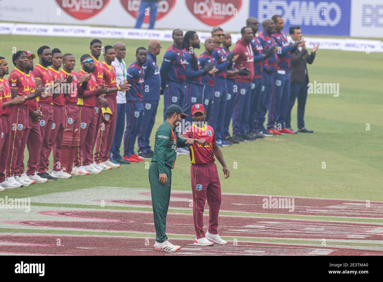 Bangladesh's captain Tamim Iqbal (L) and West Indies' captain Jason ...