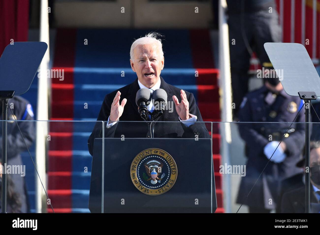Jan 20, 2021; Washington, DC, USA; President Joe Biden addresses the ...