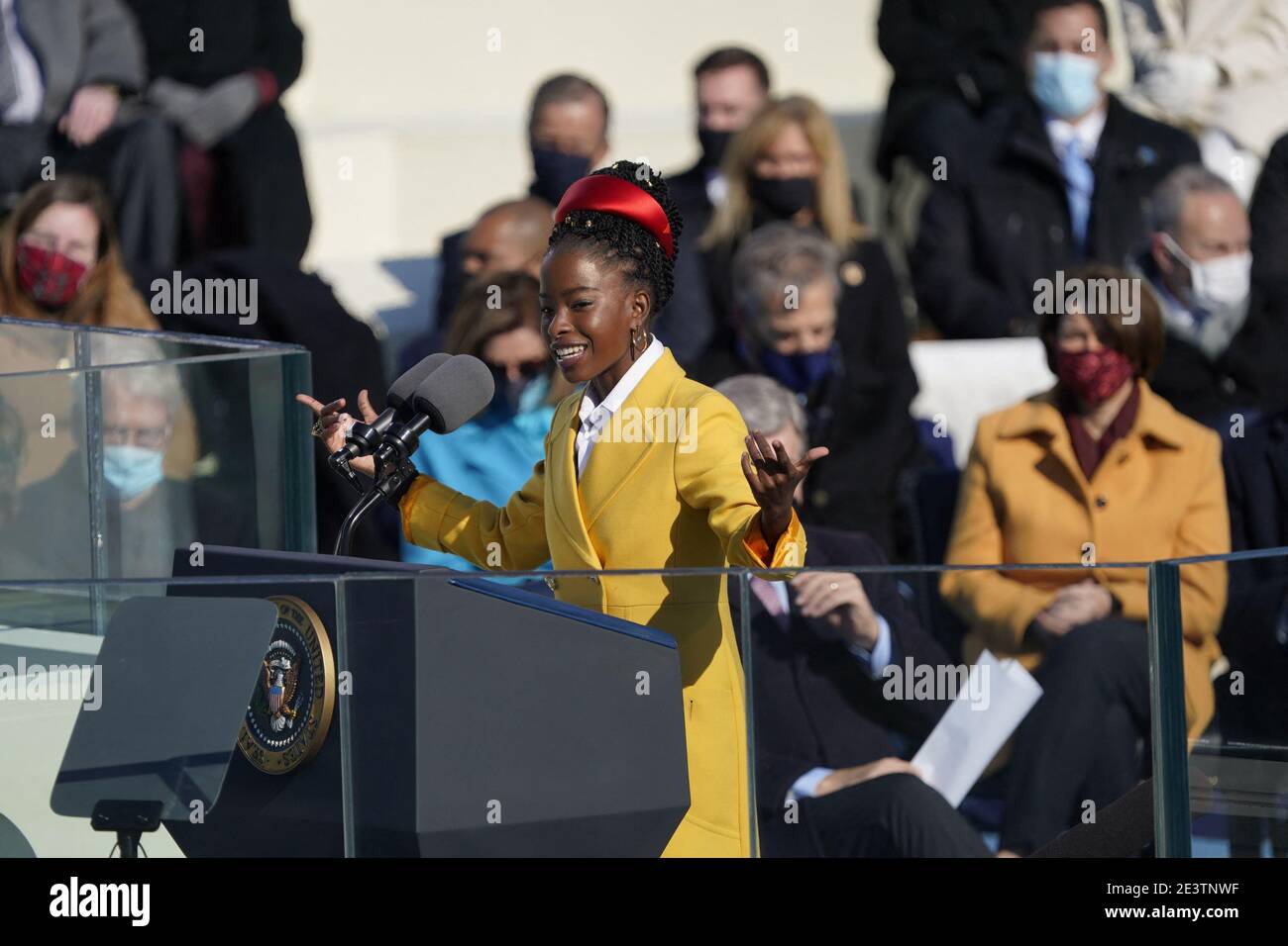 Amanda Gorman, National Youth Poet Laureate, reads a poem following ...