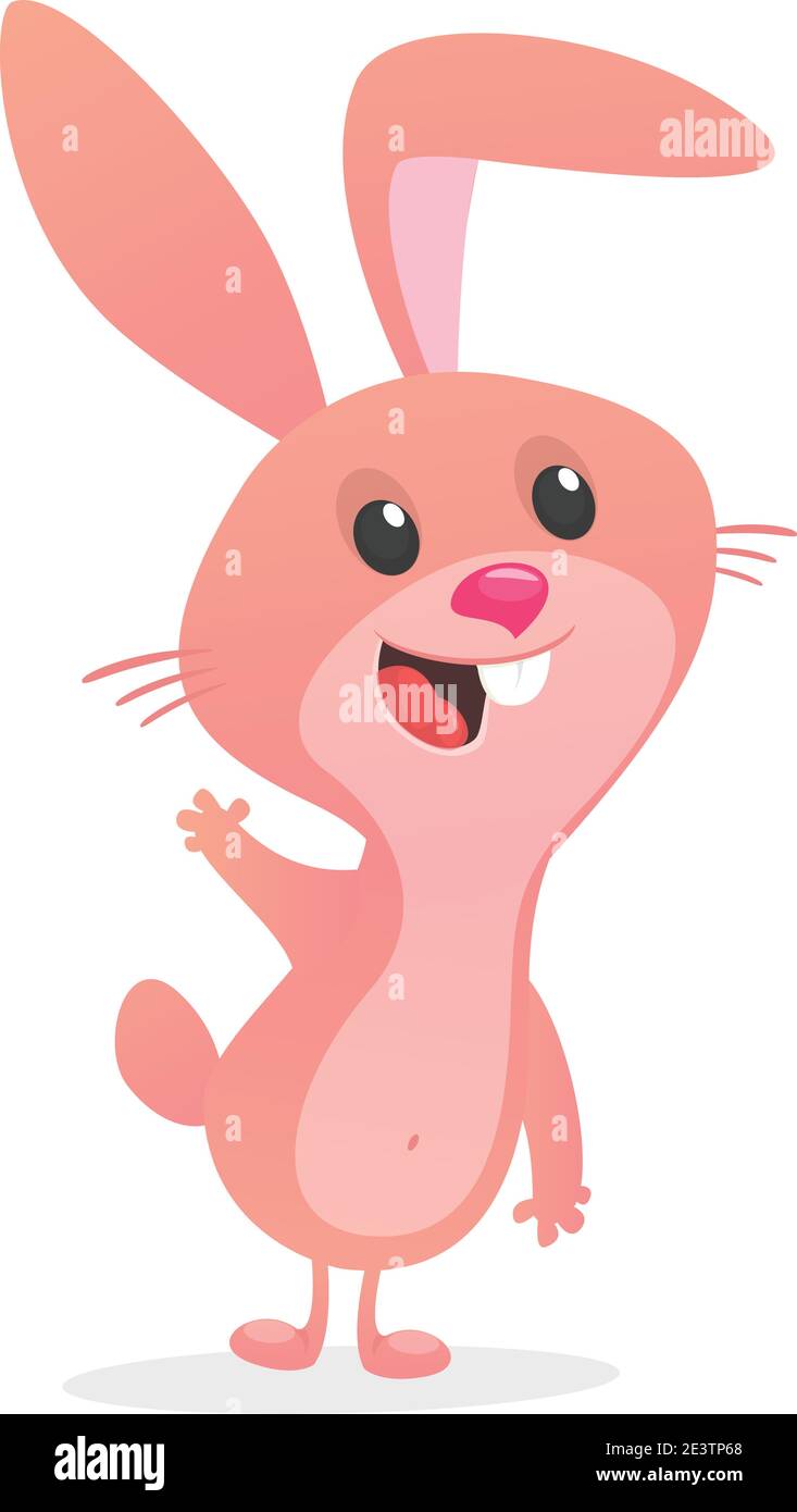 Cartoon Pink Bunny Rabbit waving hand. Vector illustration. Isolated ...