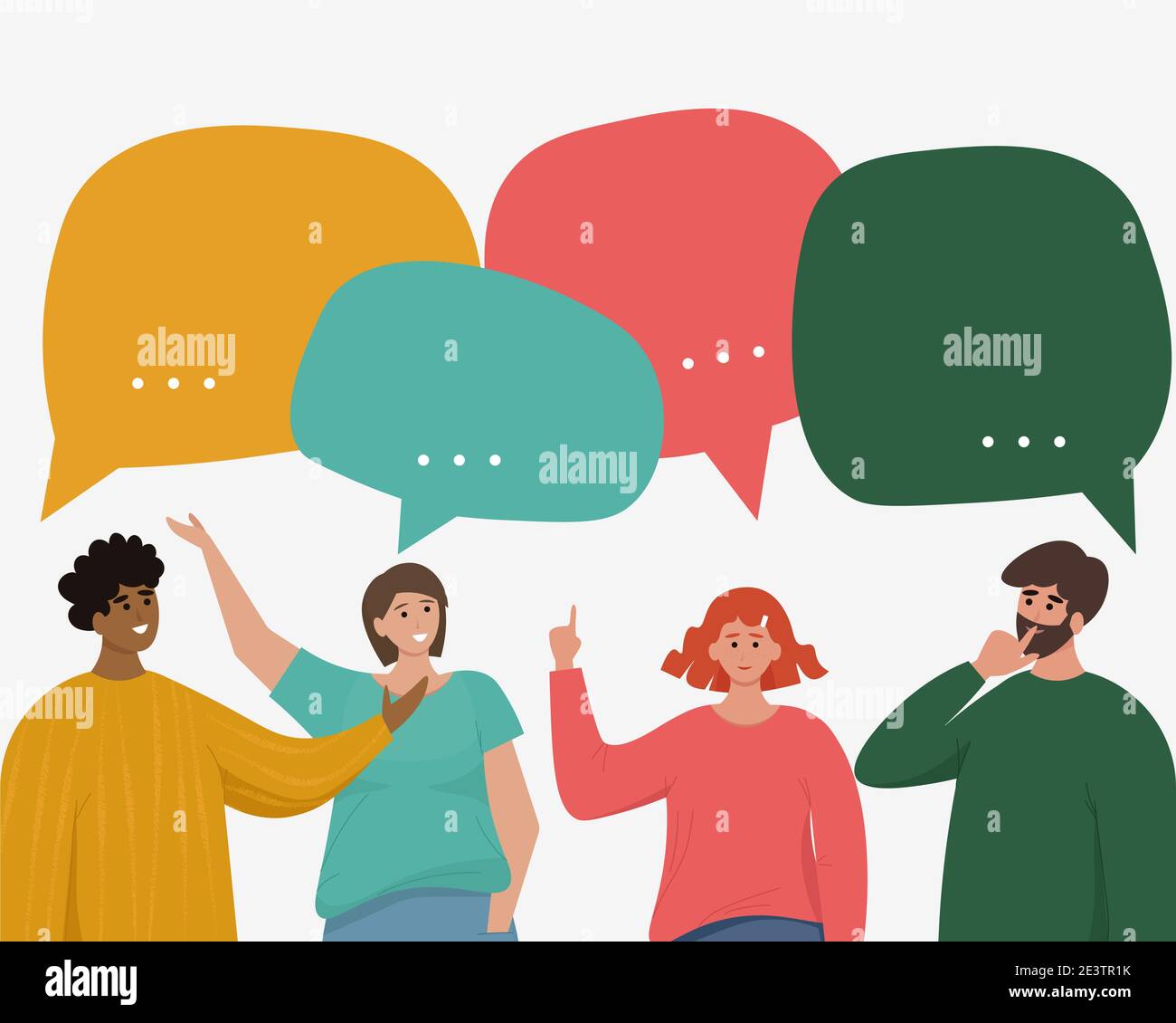 People talking, businessmen discussing news. Social network dialogue ...