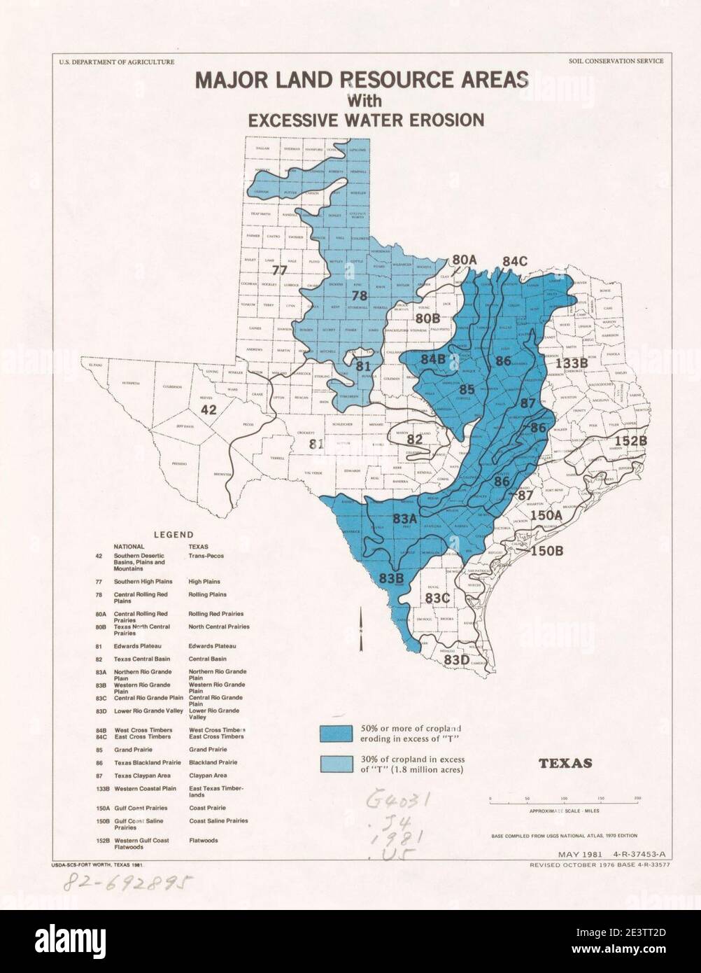 Major land resource areas with excessive water erosion, Texas Stock ...
