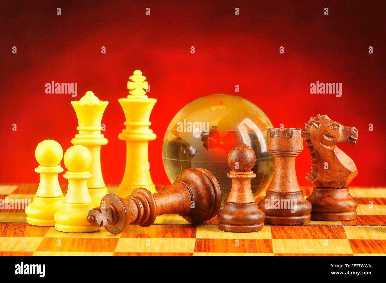 Chess pieces randomly arranged on the chessboard Stock Photo - Alamy