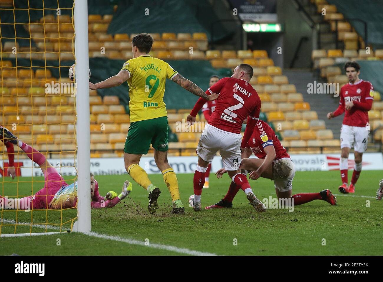 Norwich, UK. 20th Jan, 2021. Jordan Hugill of Norwich scores his sides ...