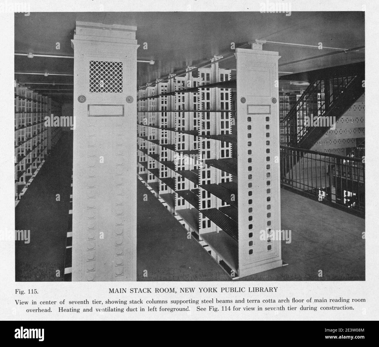 Main stack room, New York Public Library. View in center of seventh ...