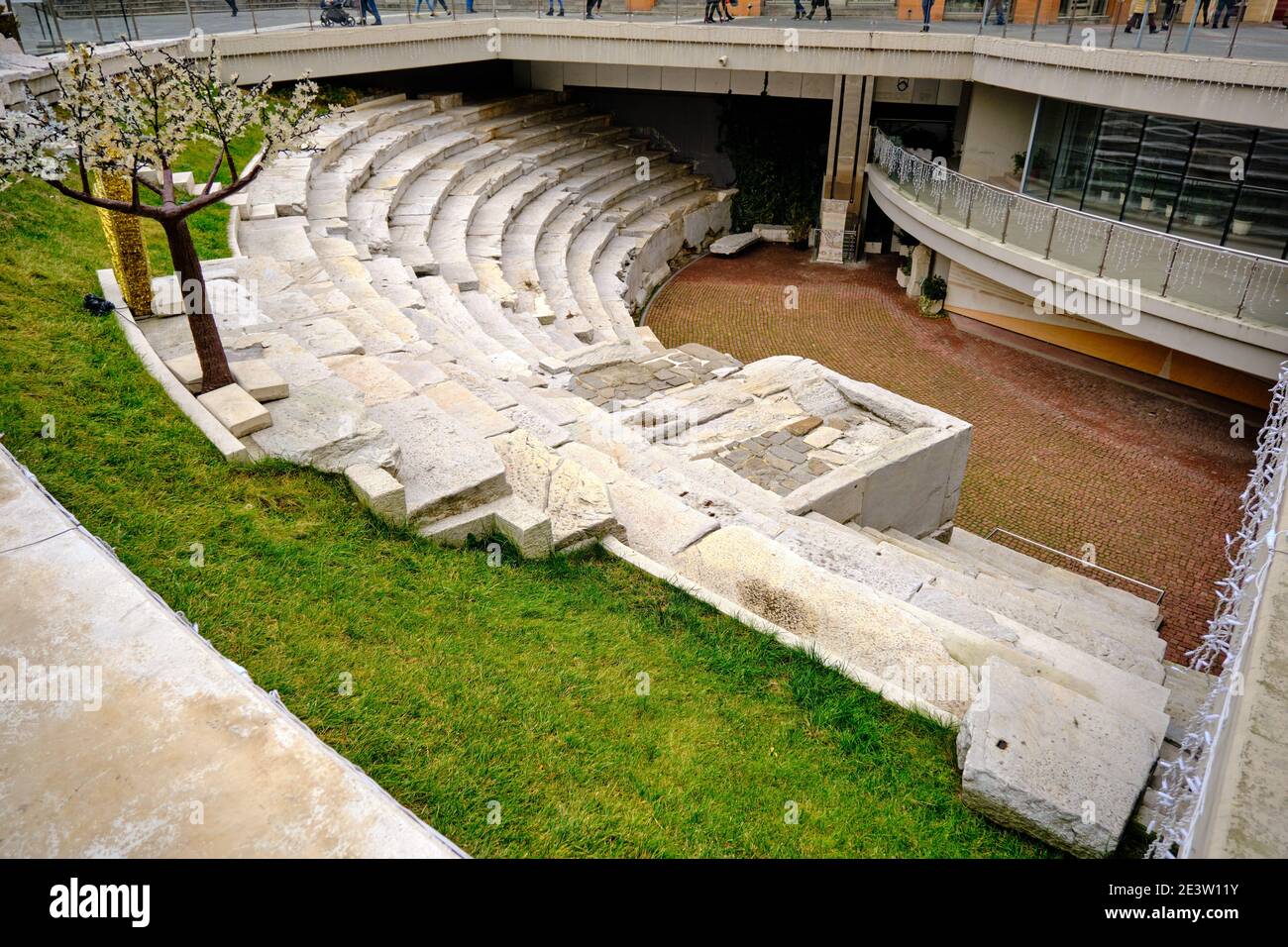 Plovdiv Roman Stadium and golden yellow colored deer body and tree for ...