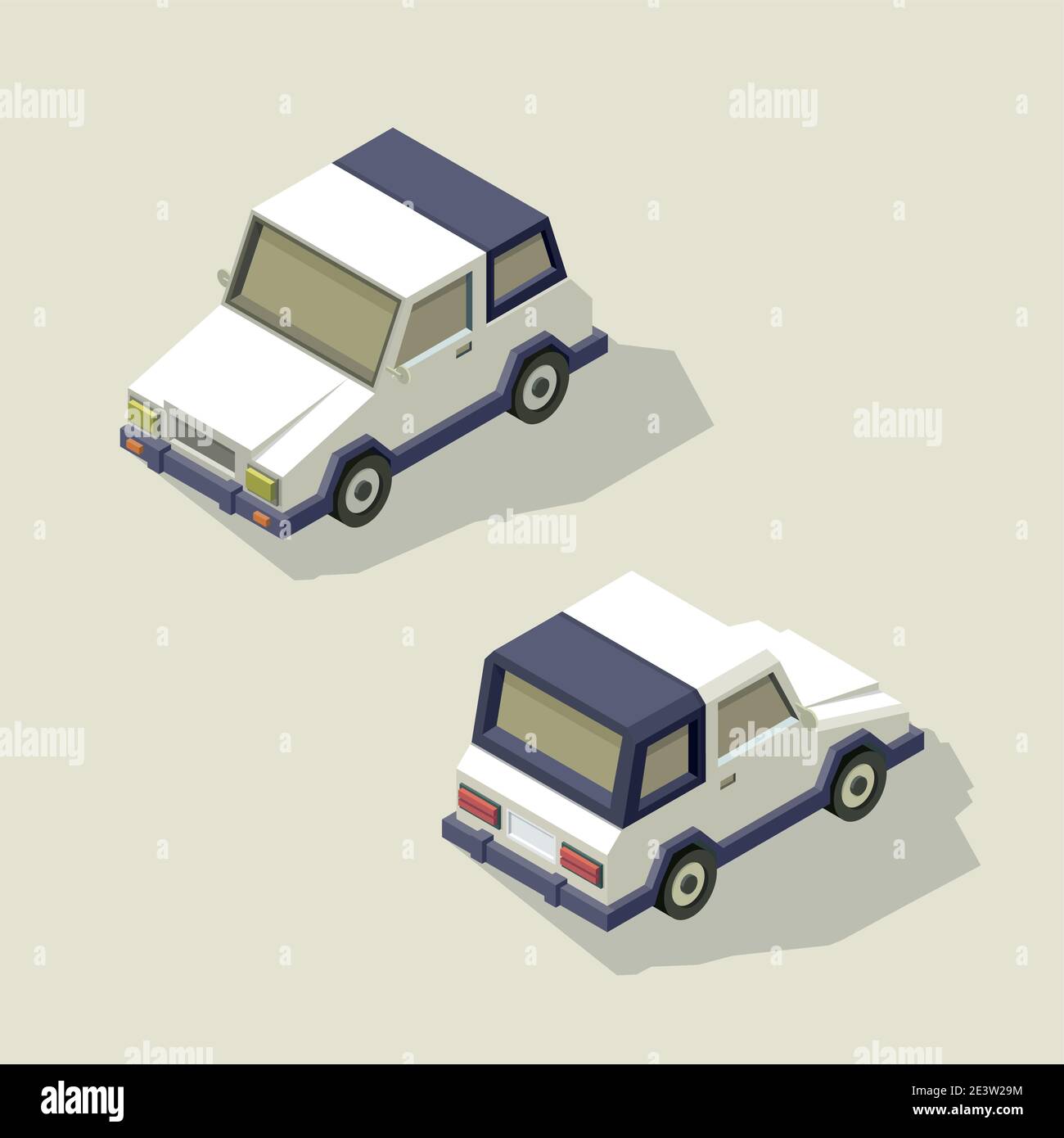Vector isometric car illustration. Front and back of vehicle. Low poly ...