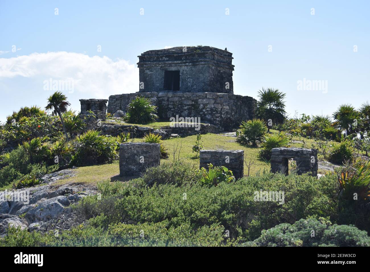 The temple of the God of Wind on the edge of Caribbean sea from Tulum ...