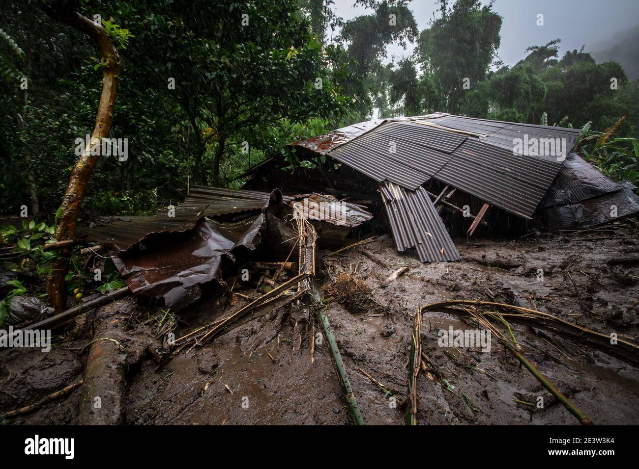 Bogor, West Java, Indonesia. 20th Jan, 2021. A number of houses were buried in mud after flash ...