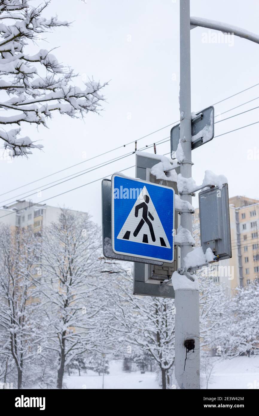 Pedestrian crossing sign on the street. safety Stock Photo - Alamy