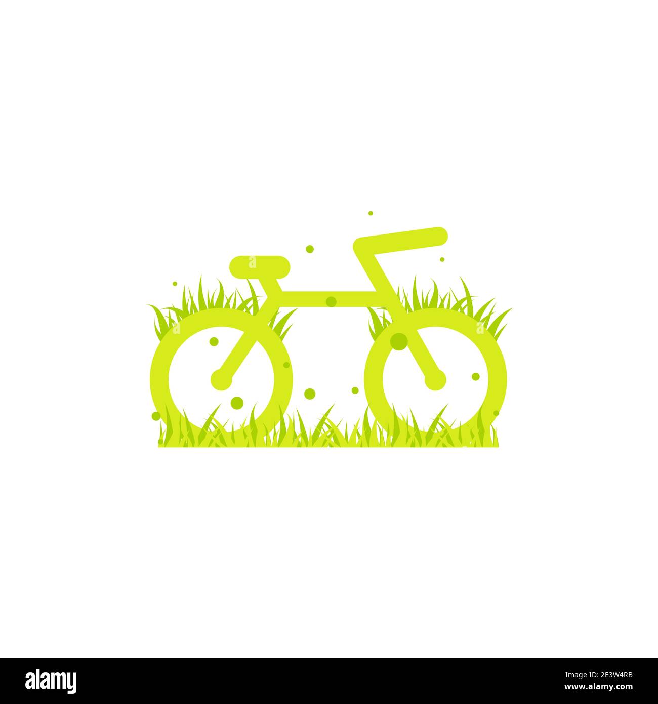 Green bicycle with grass icon. Flat bike logo isolated on white. Vector ...