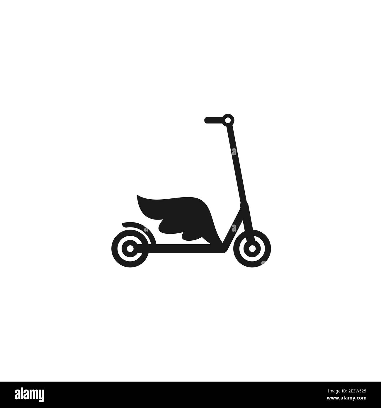 Black kick scooter or balance bike with wing icon. Flat push scooter ...