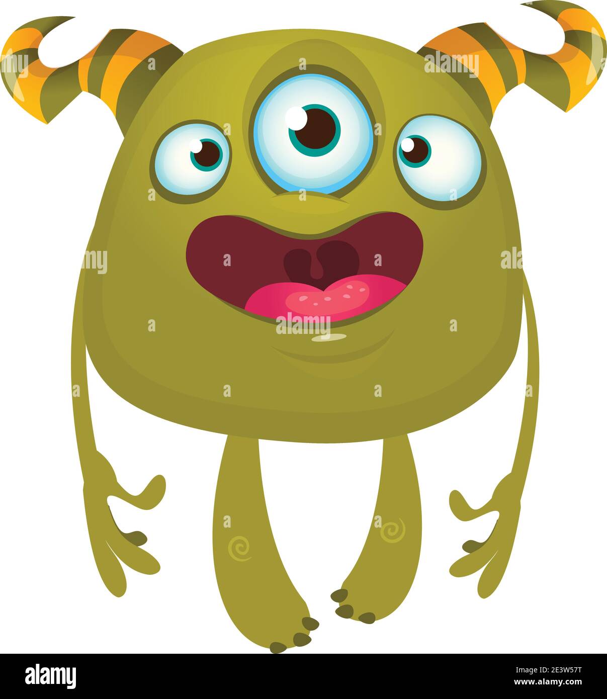 Funny cartoon monster with three eyes. Vector illustration of cute ...