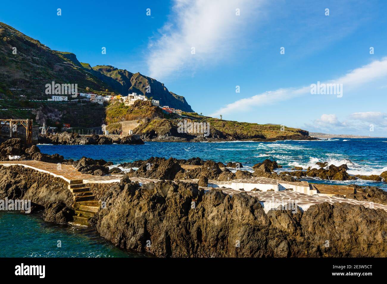 Aerial view of Garachico village on the coast of Atlantic ocean in ...