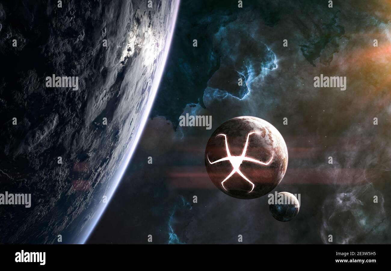 Deep space planets. Giant glowing structures on the planet's surface ...