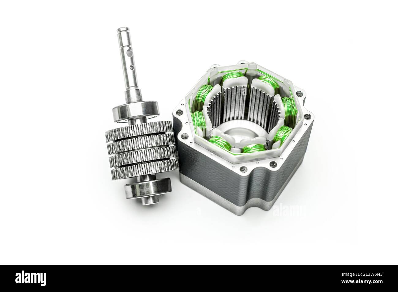 Stepper motor with green wire, disassembled, on white background Stock ...