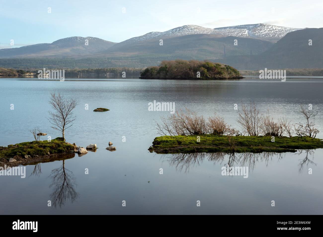 Ireland rural Winter landscape Mangerton Mountain topped with snow as ...