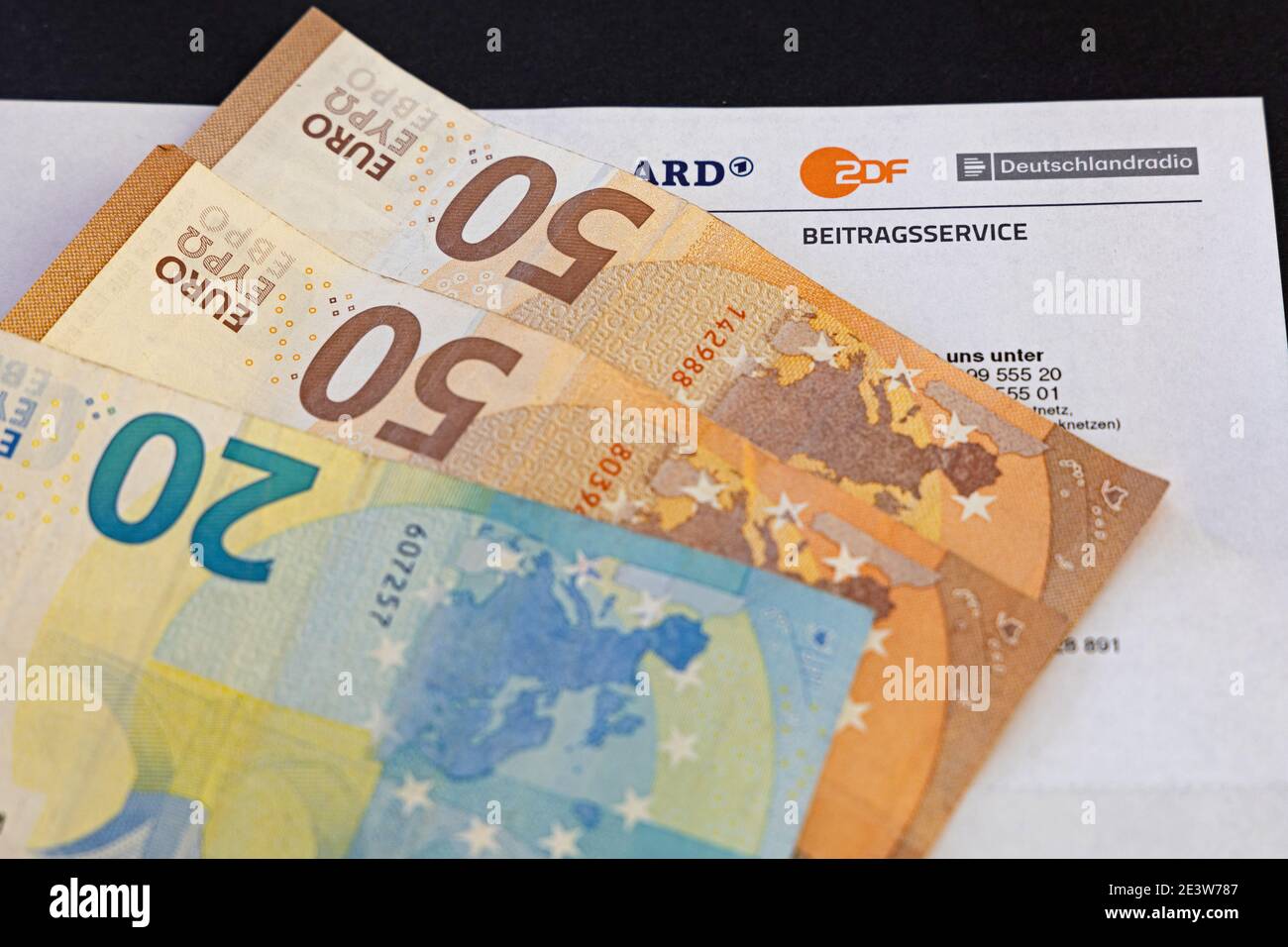 german broadcast fee form and euro notes Stock Photo - Alamy