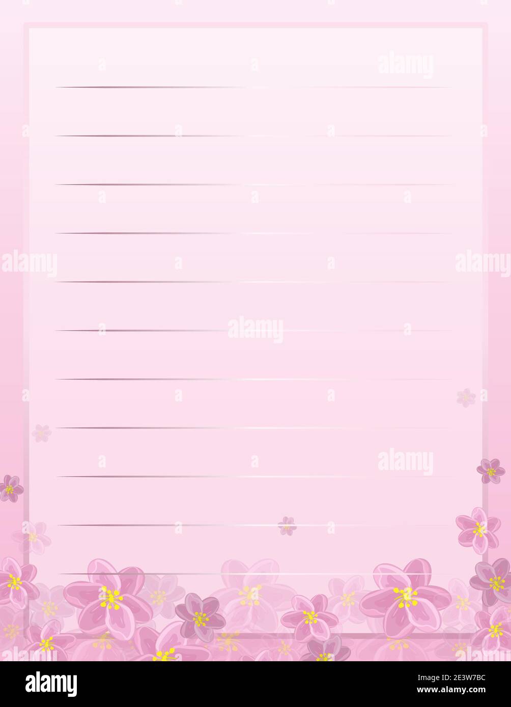 Pink lined letter paper page with a floral frame Stock Photo - Alamy